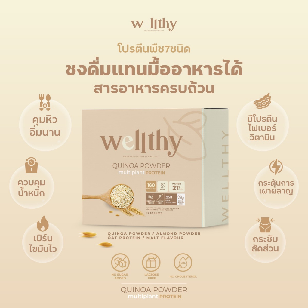 Wellthy โปรตีนควินัวและพืชอีก 6 ชนิด โปรตีนสูง 21g | Shopee Thailand