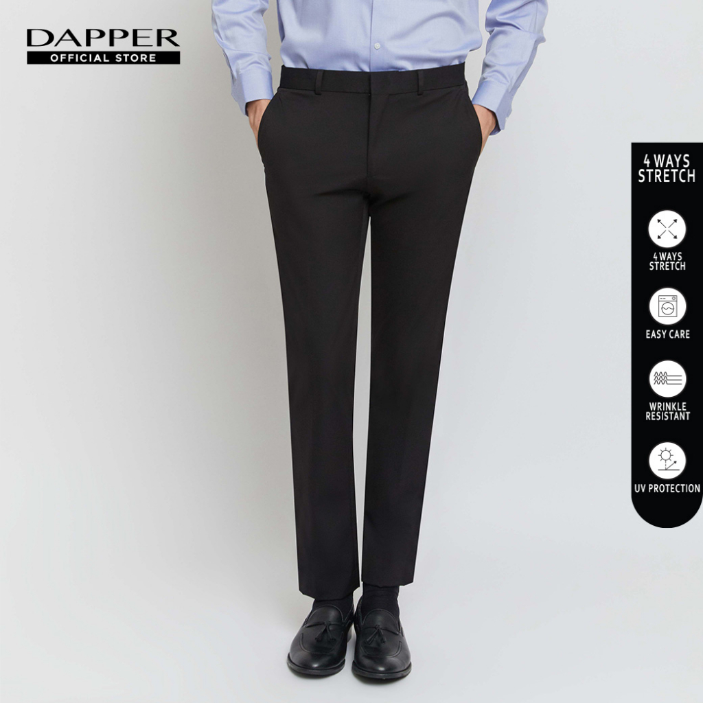DAPPER กางเกงทำงาน รุ่น 4 Ways Stretch ทรง Slim-Fit สีดำ (TB9BK/557SP11) | Shopee Thailand