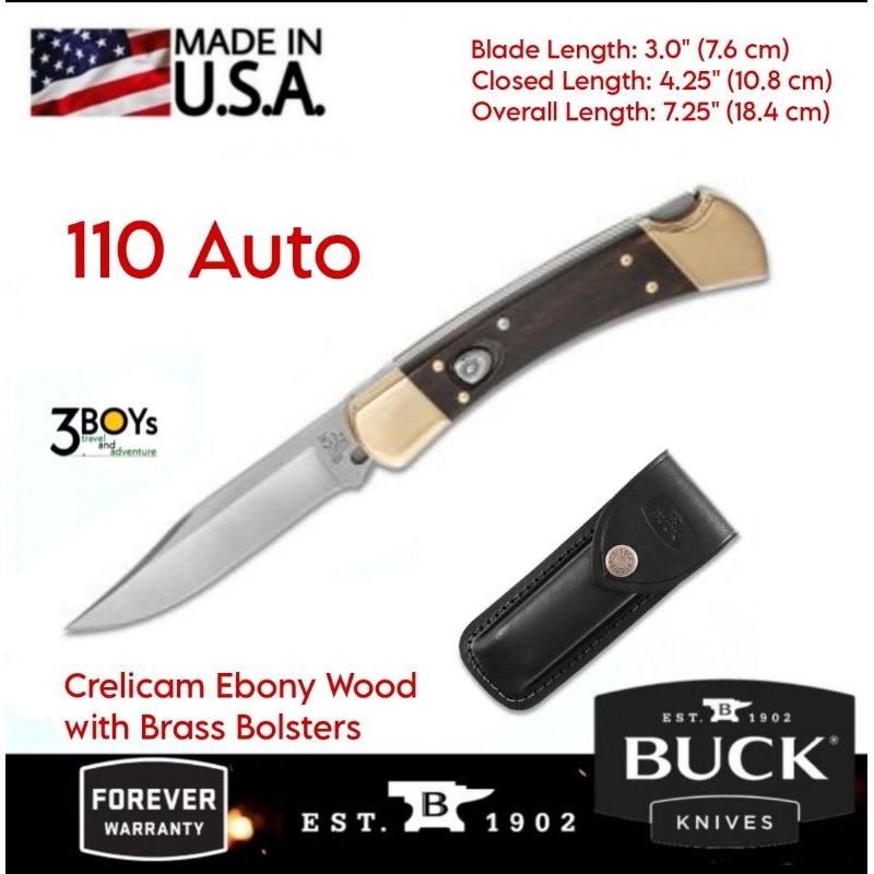 มีด Buck รุ่น 110 Auto Folding Hunter เปิดแบบปุ่มกด ใบมีด 420HC ขนาด 3.75" ด้ามไม้มะเกลือ พร้อม ...