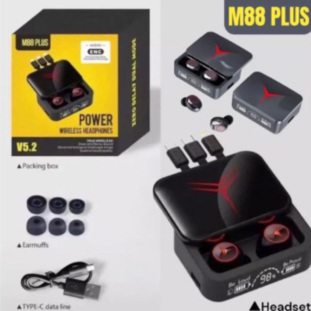 M88 plus tws หูฟังบลูทูธไร้สายพร้อมกล่องชาร์จ 1200 แอมป์ มีสายชาร์จใน ...