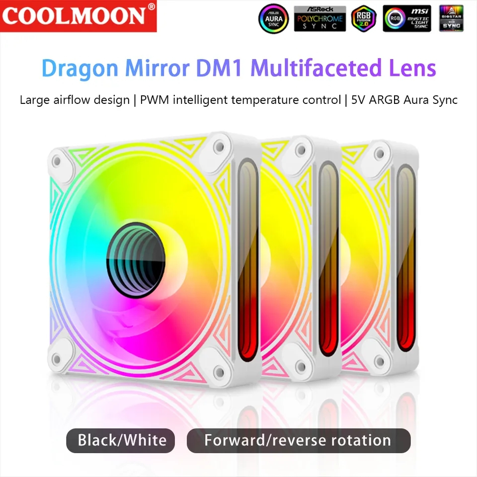 พัดลมเคส Coolmoon Dragon Mirror DM1 ARGB 3pin 5V, 4pin PWM 120mm. 1800RPM | Shopee Thailand