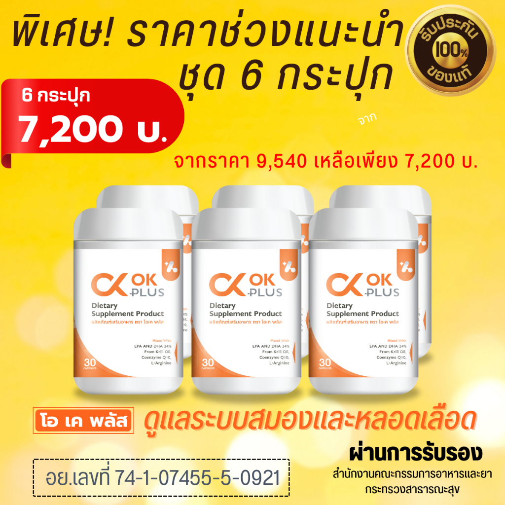 ชุด 6 กระปุก Ok Plus (โอเค พลัส) ดูแลระบบเลือด และสมอง ของแท้ 100%ส่ง ...