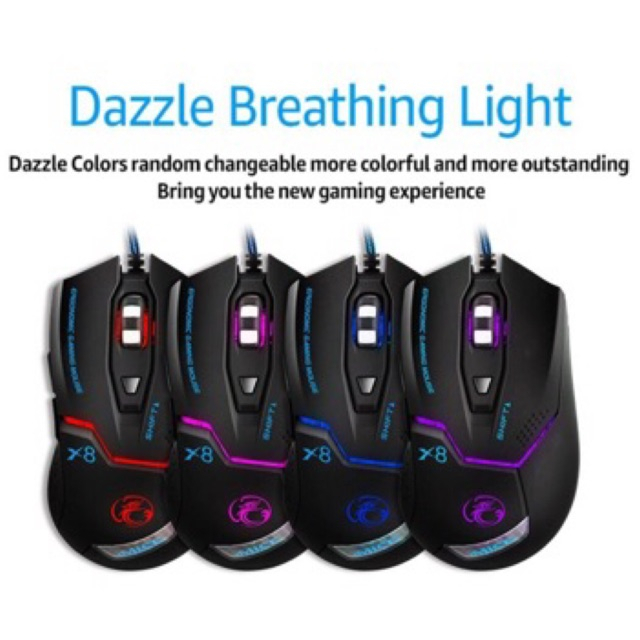 เมาส์เกมมิ่ง iMICE X8 1600dpi Adjustable Optical Programmable Gaming ...