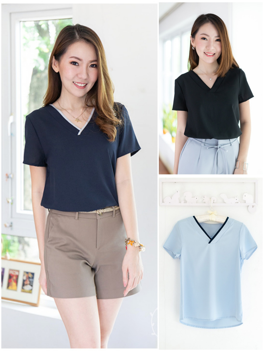 Narinari : V-Placket 8710 Blouse เสื้อทำงานคอวี | Shopee Thailand