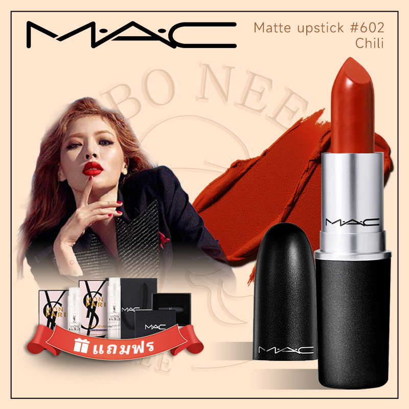 (แถม!)MAC #602Chili Powder Kiss Lipstick 3 กรัม เนื้อMatte/Satin สินค้า ...