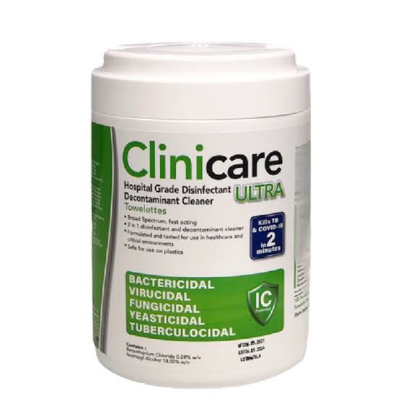 Lot ใหม่ Clinicare ultra แผ่นเช็ดฆ่าเชื้อ ทิชชู่ฆ่าเชื้อ 180 แผ่น ...
