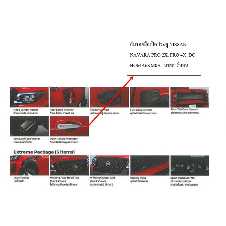 กันรอยมือเปิดประตูหน้า-หลัง 4 ชิ้น NISSAN NAVARA PRO4X, PRO2X DC อะไหล่ ...