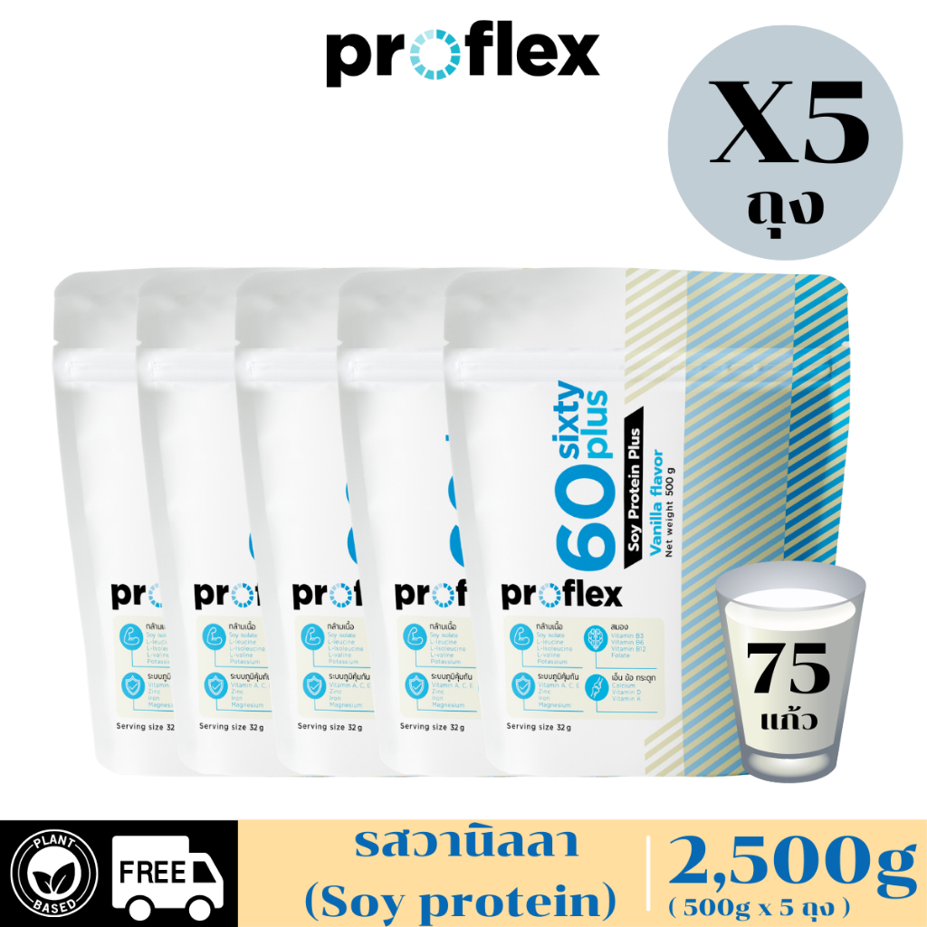 Proflex soy protein 60+ รสวนิลา จำนวน 5 ถุง สารอาหารครบสำหรับผู้สูงอายุ ...
