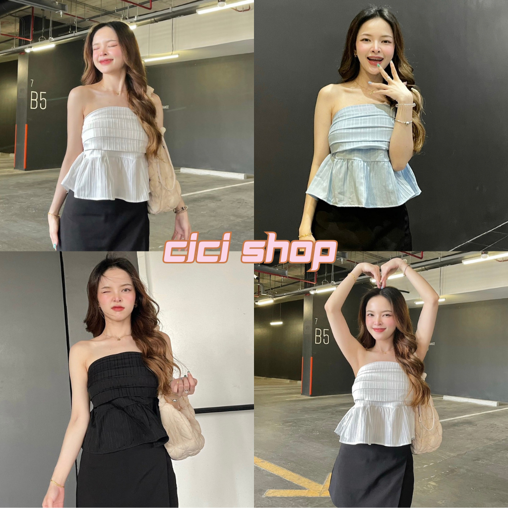 Cicishop(J525-1)เกาะอกสีพื้น ชายระบายสไตล์เกาหลีสุดชิค | Shopee Thailand