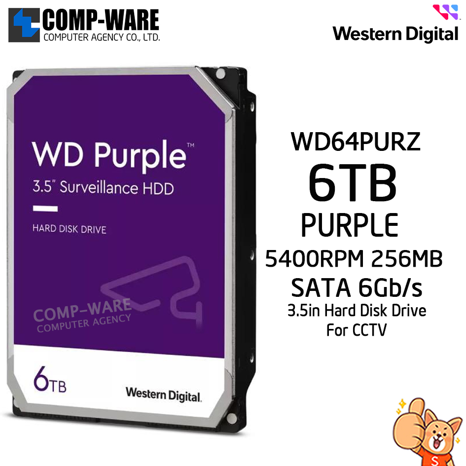 WD Purple 6TB AV Surveillance Hard Disk Drive - 5400RPM SATA 6Gb/s ...