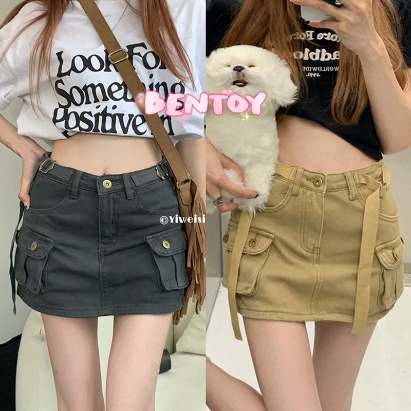 bentoy(9658)กระโปรงสั้น สาวY2K มีซับใน ทรงคาร์โก้ ดีเทลสายรัดเอว แต่ง ...
