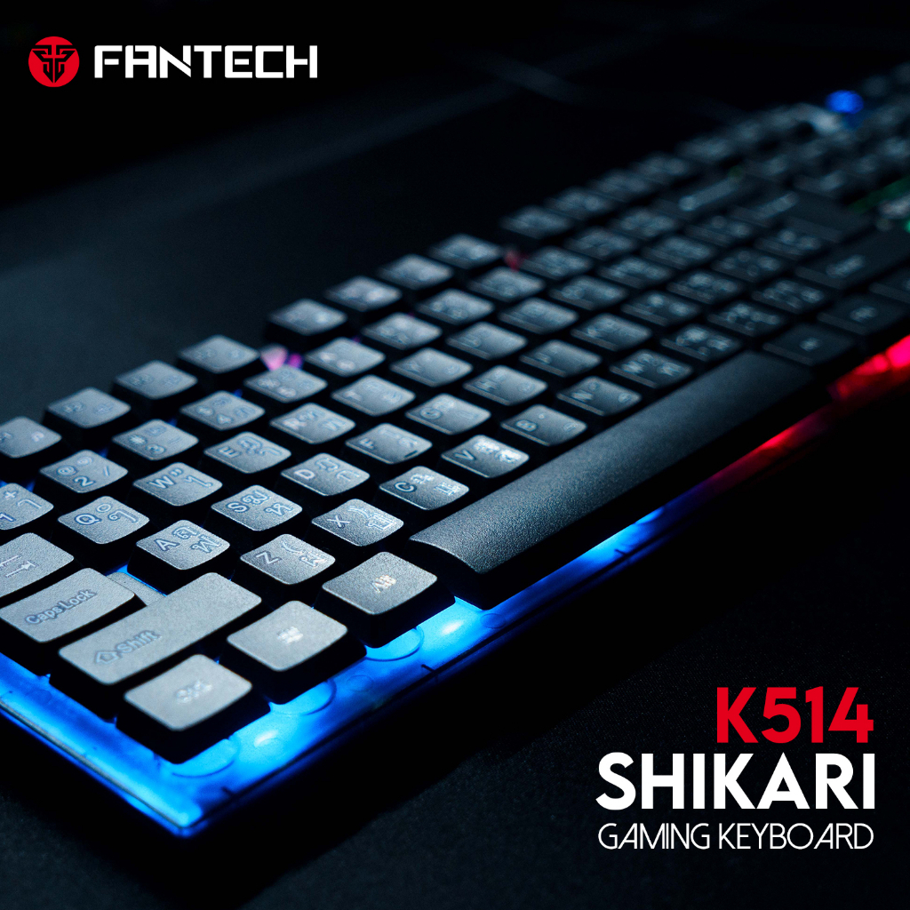 คีย์บอร์ดมีไฟ Fantech K514 SHIKARI Membrane Gaming Keyboard คีย์บอร์ด 104 Keys ประกันศูนย์ 2 ปี ...