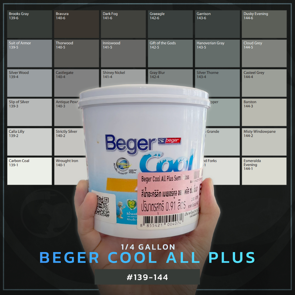Beger Cool All Plus Semi-gloss ขนาด 1 ลิตร สี ขาว เทา ดำ เขียว ชุดที่ ...
