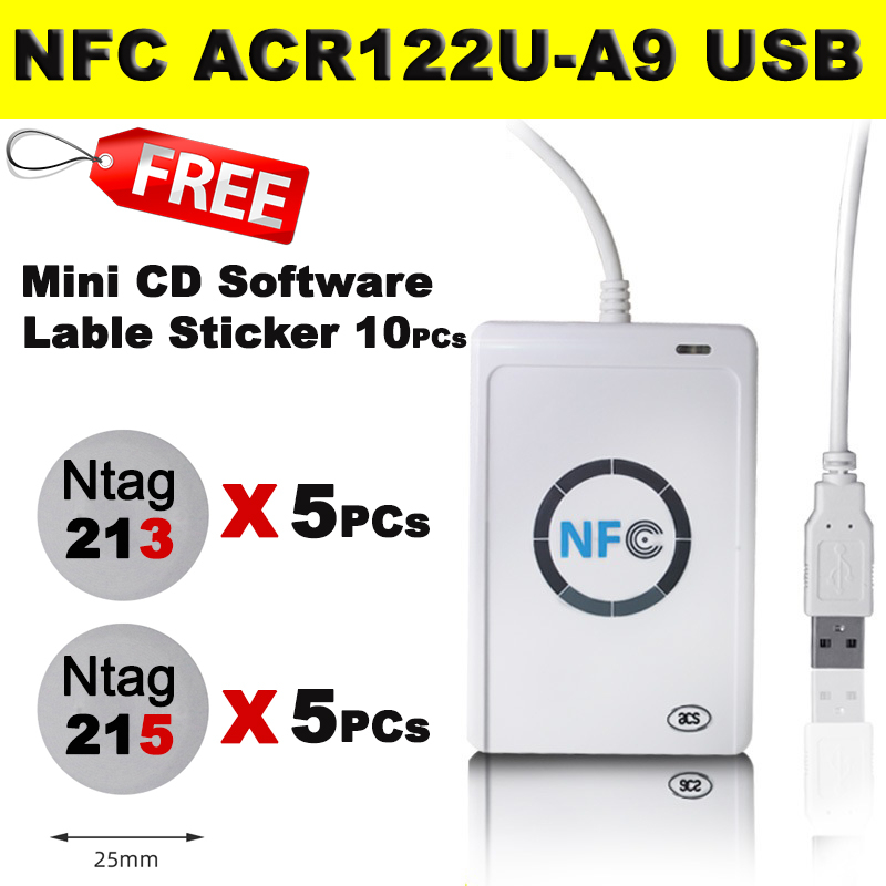 NFC ACR122U-A9 USB IC Card Reader Copier Clone Copy Key Card Writer 13.56MHz +Lable Sticker 213 ...