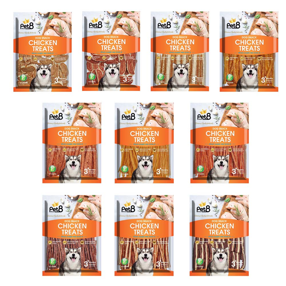 Pet8 ขนมสุนัข เสริมวิตามิน E รส ไก่ เนื้อ แซลมอน เบอคอน 10 แบบ 280g พร้อมส่ง | Shopee Thailand