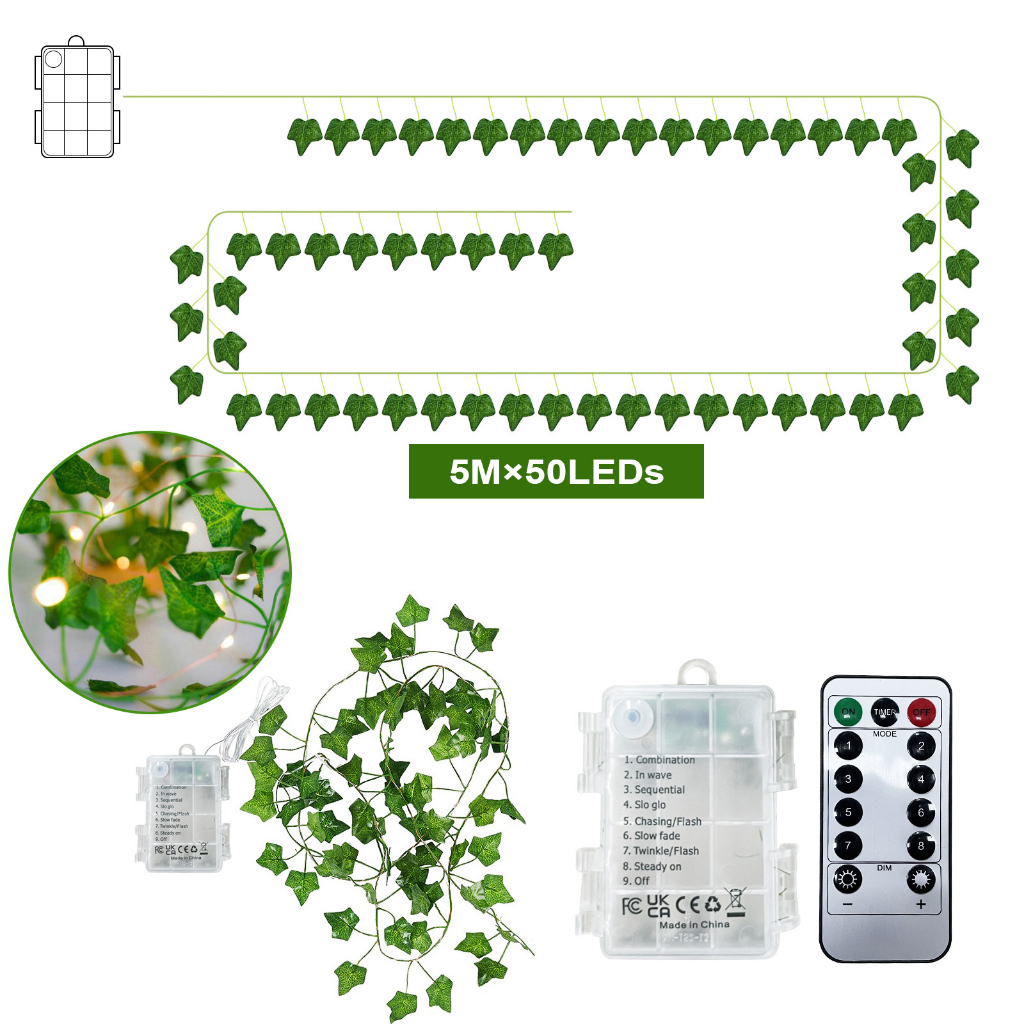 5m / 10m LED Fairy string lights เลียนแบบ Ivy รีโมทคอนโทรลแบตเตอรี่ ...
