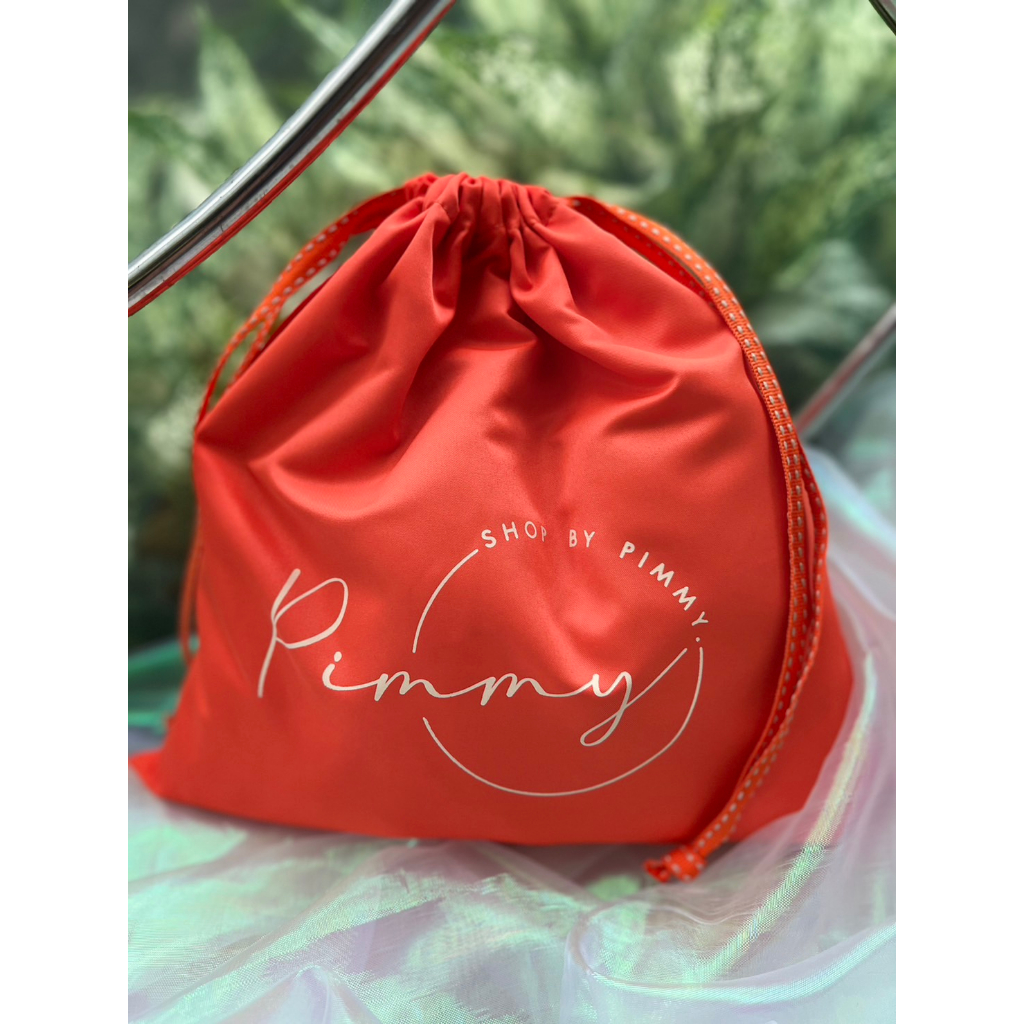 ถุงผ้า Shop by Pimmy (Size G) สีส้ม ขนาด สูง 16" x กว้าง 14" | Shopee Thailand