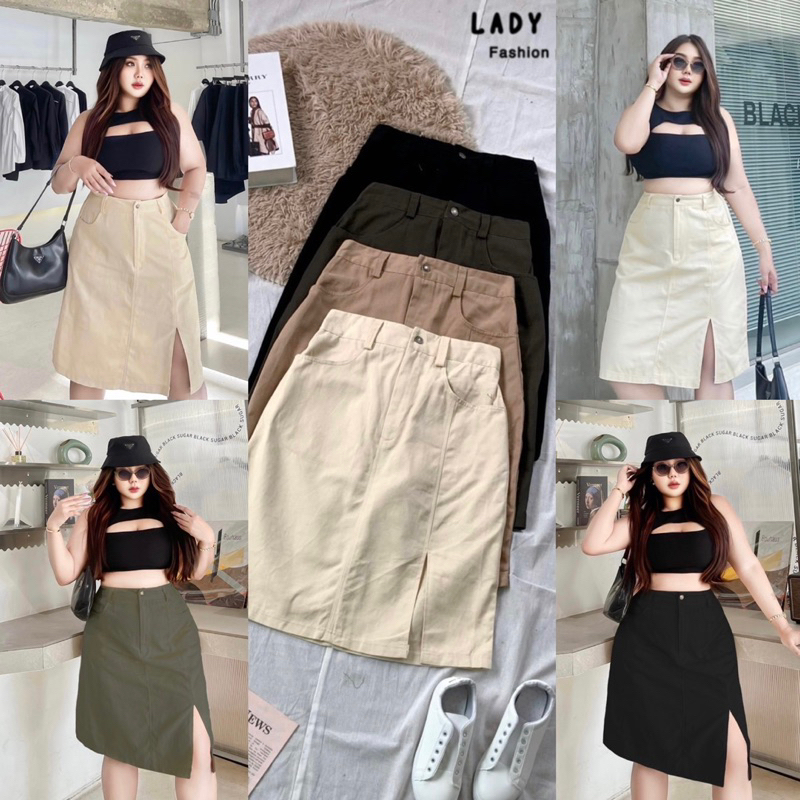 กระโปรงผ่าหน้าสาวอวบ เอวสูง Plussize 32ถึง50นิ้ว XL/2XL/3XL ใส่ได้ (lady) | Shopee Thailand