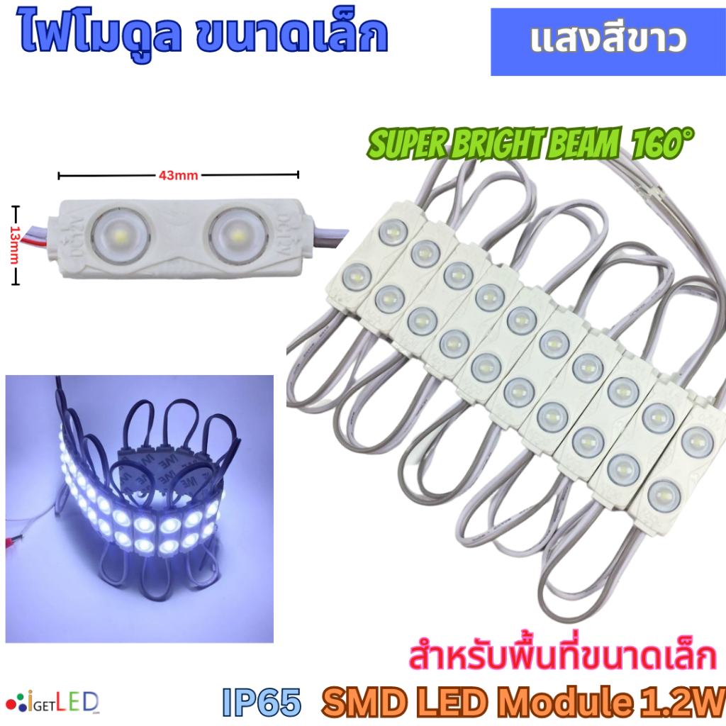 LED Module 2เม็ดไฟ สีขาว โมดูล ขนาดเล็ก 12V 1.2W 2LED เลนส์กระจายแสง ไฟ ...