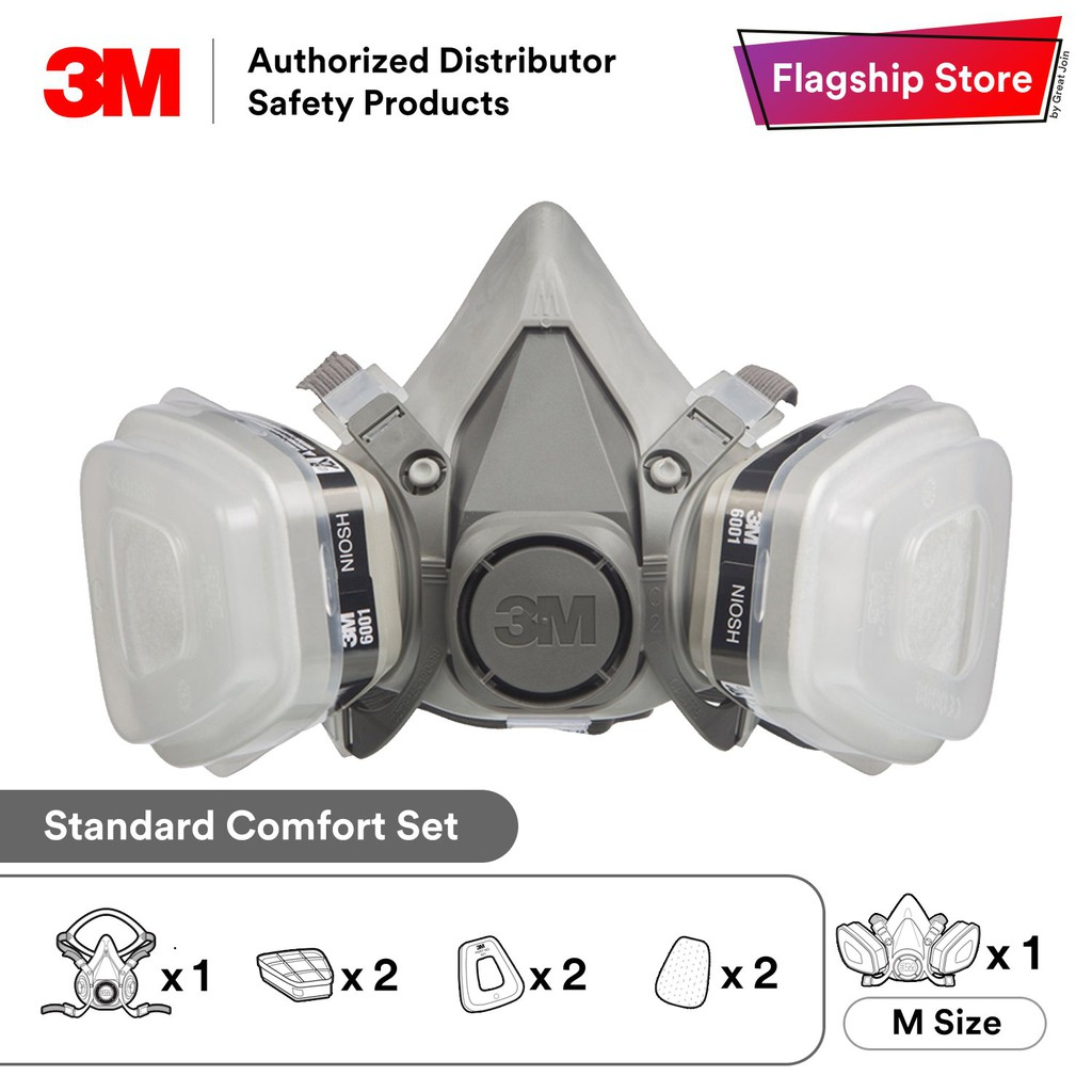 7pcs 3M หน้ากากกันสารเคมี รุ่น 6200+6001+5N11+501 สำหรับงานพ่นยาการเกษตร งานพ่นสีรถ(ของแท้ 100% ...