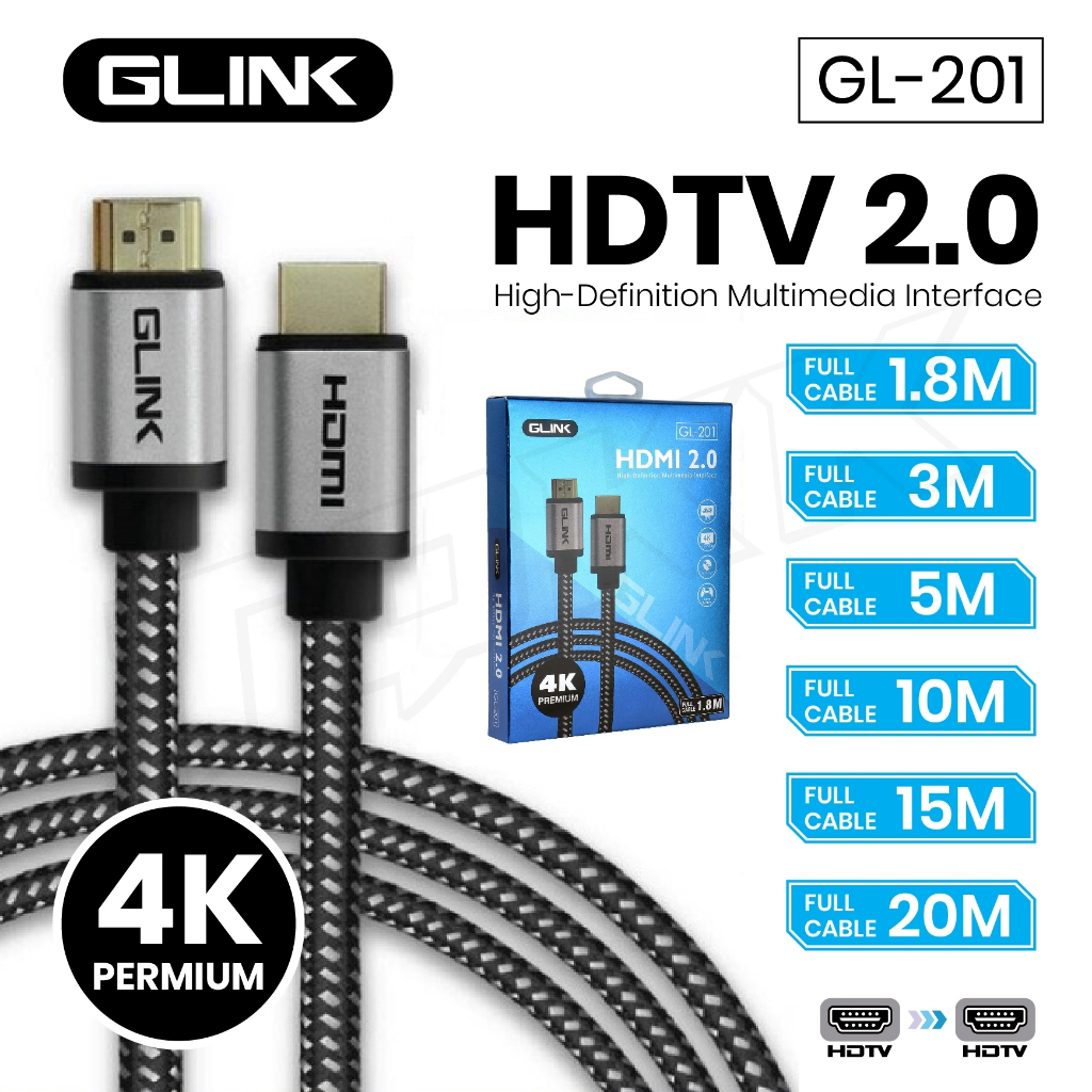 GLINK GL-201 V2.0 สาย hdmi ยาว1.8 3 5 10M,15M,20M คุณภาพดี 4K Ultra HD Resolution GL20 itcam88 ...
