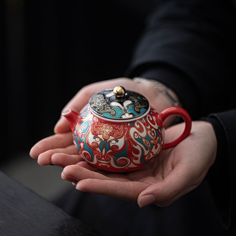 Hand-painted gold and silver stroke teapot Chinese classical auspicious ...