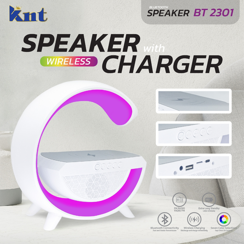 KNT ลำโพงบลูทูธแสดงไฟ รุ่น BT-2301 รองรับบลูทูธ/USB/TF/FM/AUX Wireless Charging ของแท้ 100% รับ ...