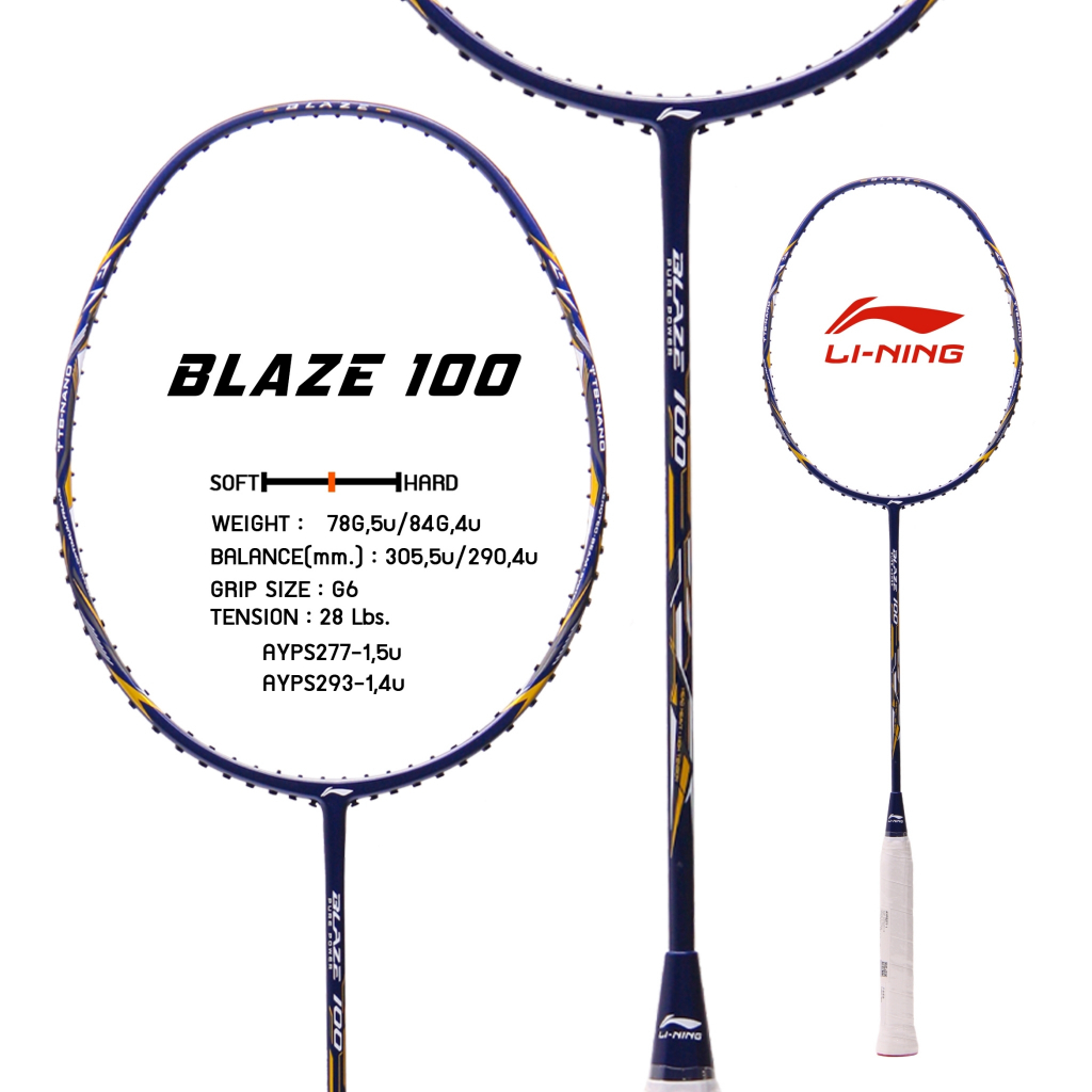 LI-NING ไม้แบดมินตัน รุ่น BLAZE 100 แถมซอง+พันด้าม+เอ็น N9 พร้อมขึ้น ...