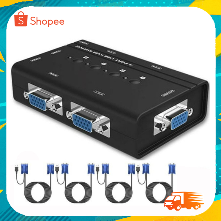 KVM 4 Port VGA KVM Switch with USB Hub พร้อมสาย 4เส้น | Shopee Thailand