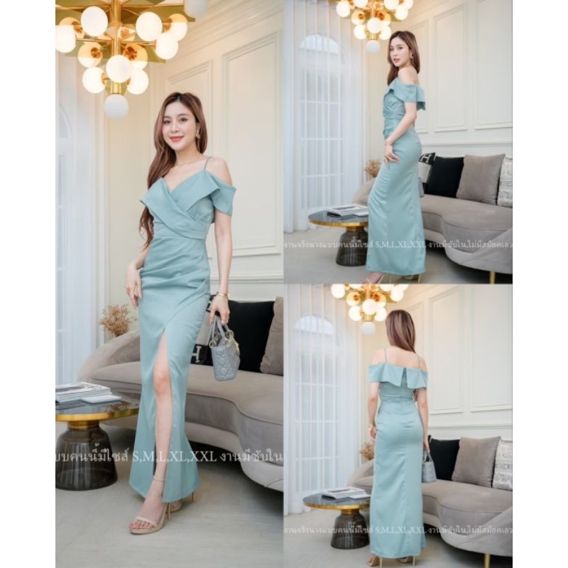 ชุดเดรส ชุดออกงาน ชุดราตรี F66 เดรสยาว สายเดี่ยวปิดแขน | Shopee Thailand