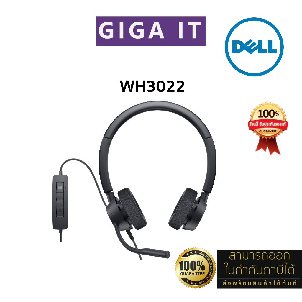 Dell WH3022 Pro Stereo Headset (USB Wired Stereo Headset, Noise ...