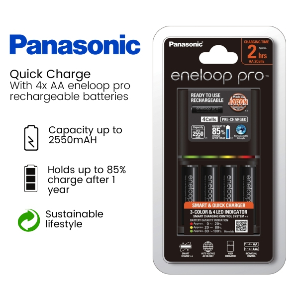 ถ่านพร้อมแท่นชาร์จ Panasonic Eneloop Quick Charger (2HR) พร้อม Eneloop ...