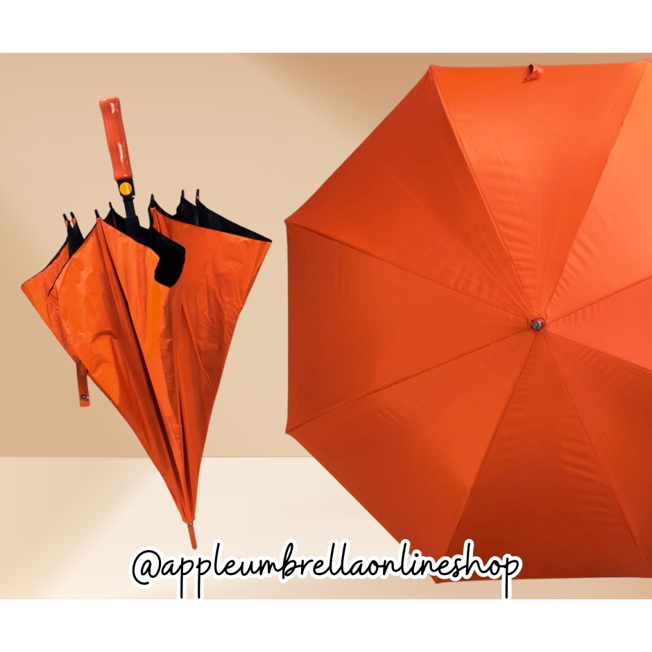 Apple Umbrella ร่มกอร์ฟ 28นิ้ว UVดำ โครงไฟเบอร์สีส้ม ด้ามจับฟองน้ำ ผ้า ...