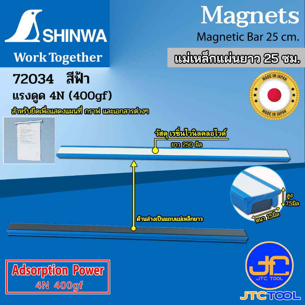 Shinwa แม่เหล็กแผ่นยาว 25 ซม. แรงดูด 4N (400gf)- Magnetic Bar 25 cm ...