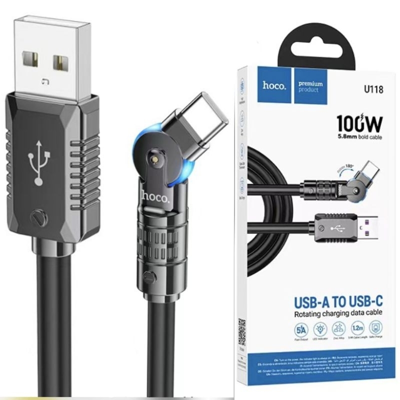 สายชาร์จ Type-C to USB PD100W Move 180 Hoco U118 หัวหมุนได้ 180 องศา ...