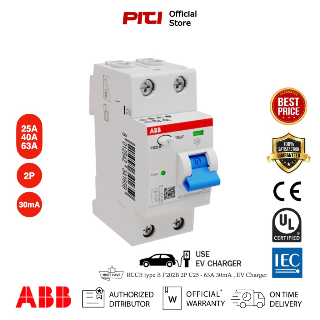 ABB RCCB type B F202B 2P C25 - 63A 30mA , EV Charger | Shopee Thailand