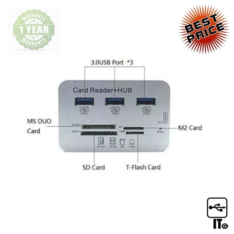 3 Port USB HUB v3.0 + Card Reader MAGIC TECH MT-20 (White) ฮับ ยูเอสบี และ การ์ดรีดเดอร์ ประกัน ...