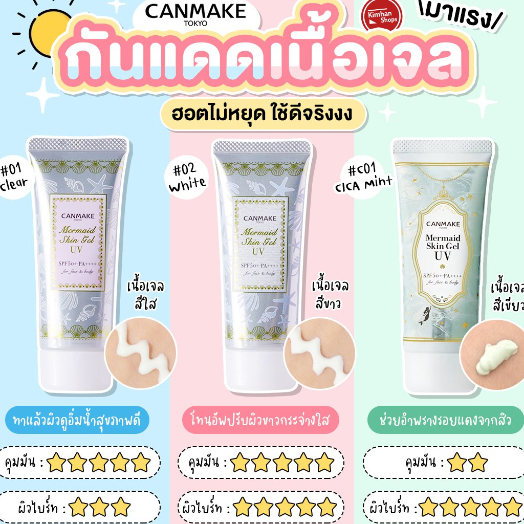 แบ่งขายครีมกันแดด CANMAKE MERMAID SKIN GEL UV SPF50/PA++++ | Shopee Thailand