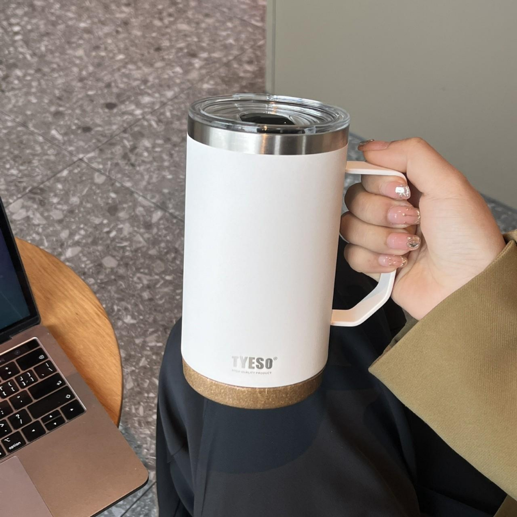 TYESO แก้วกาแฟ แก้วสแตนเลส304 ขนาด530ML 710ML. มีฝาปิด มีหูจับ | Shopee Thailand