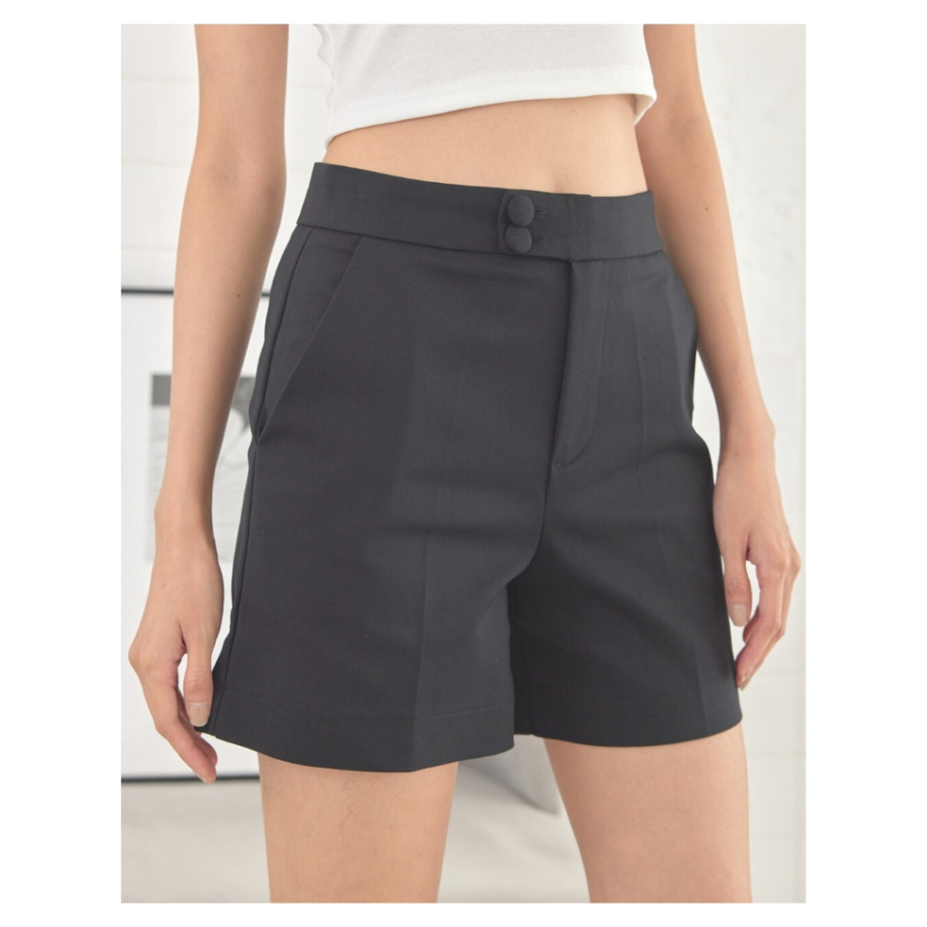 YNO High waisted double button shorts กางเกงขาสั้นขอบยื่น 2 กระดุม ผ้า ...