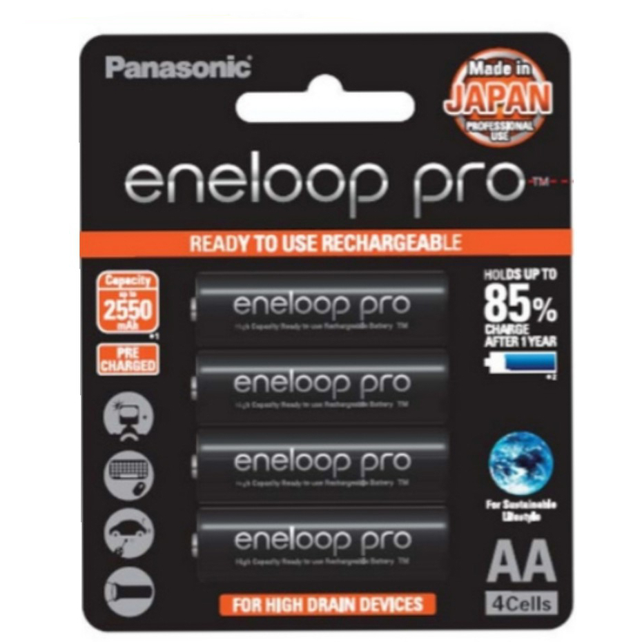 ถ่านชาร์จ battery Panasonicแท้ Eneloop proสีดำ 2A(AA2550mAh)3A(AAA950mAh) "pack / 4 ก้อน ...