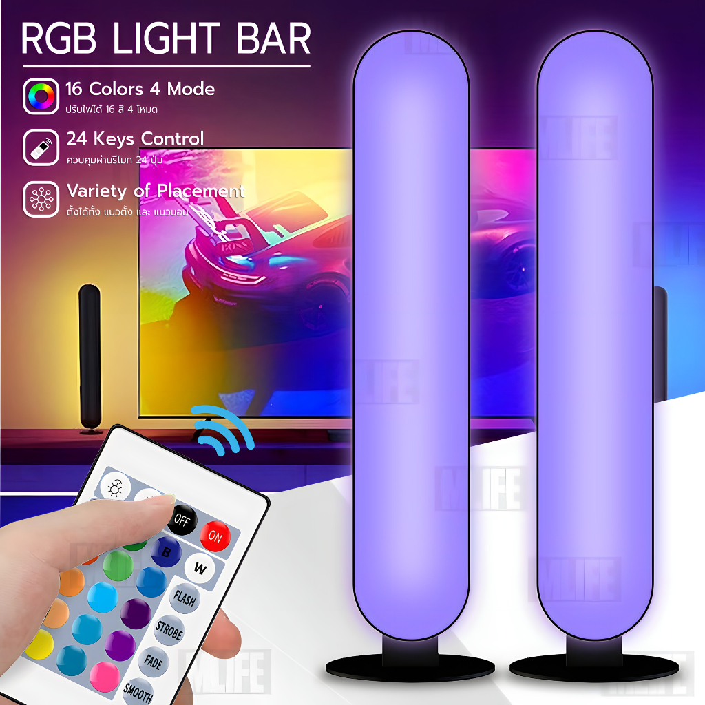 MLIFE - ไฟตั้งโต๊ะ RGB 1 คู่ ไฟแต่งห้อง ไฟ LED กระพริบตามจังหวะเพลง โคม ...