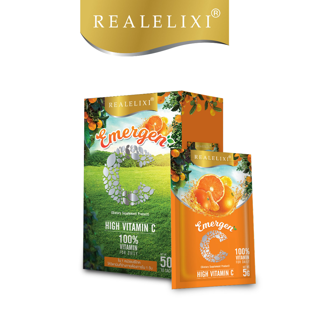 Real Elixir Emergen-C วิตามินซีแบบผง ให้วิตามินที่ร่างกายต้องการใน 1 วัน ขนาด 5 กรัม/ซอง (1 ...