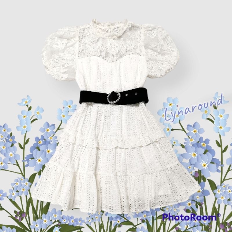lynaround เดรสสีขาวฉลุน่ารัก(xs) | Shopee Thailand