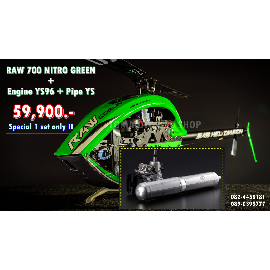 Special 1 set only!! Goblin RAW 700 nitro Green + Engine YS96+Pipe YS ...