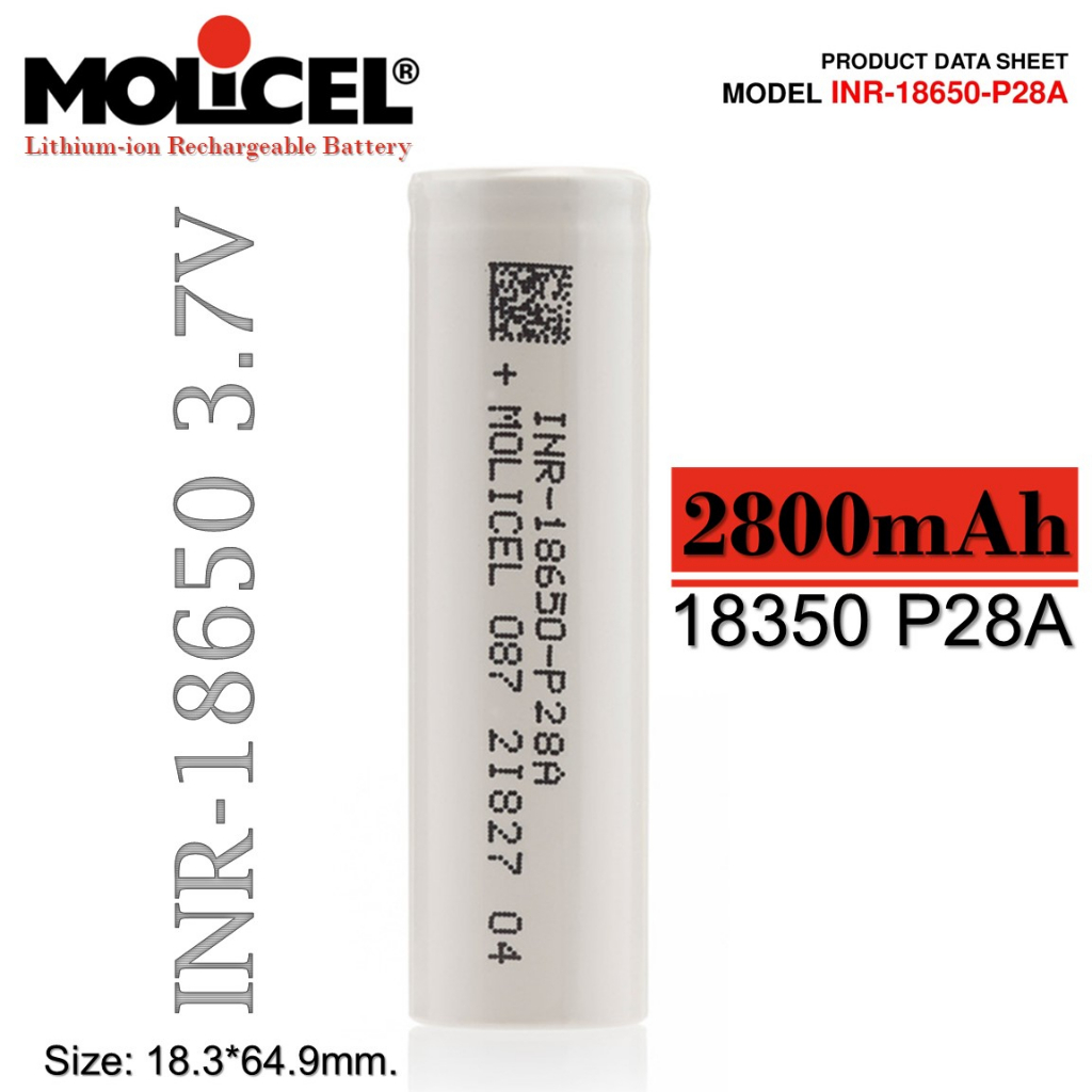 [ พร้อมส่งในไทย ] รุ่นใหม่ ! ถ่านชาร์จ Molicel " P28A " 35A INR18650 ...