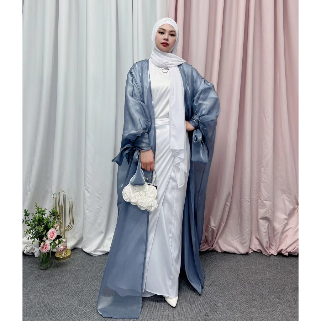 Summer Muslim Women Kimono Open Abaya Dubai Imitated Silk Fabric Arabic Islamic Hijab Dress ...