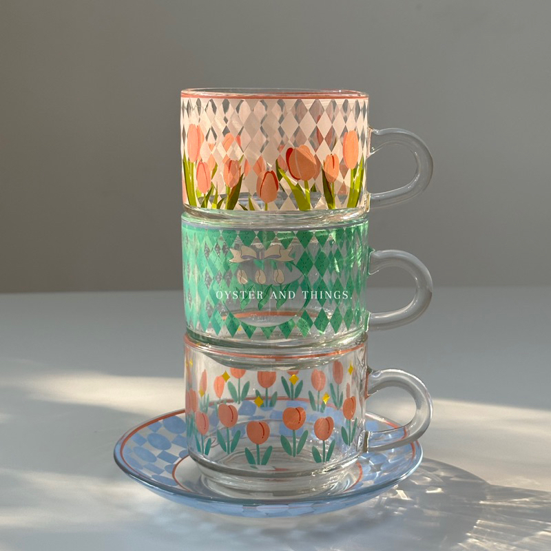 little tulip mug set | ชุดแก้วชาลายดอกไม้ | Oyster and Things. | Shopee ...