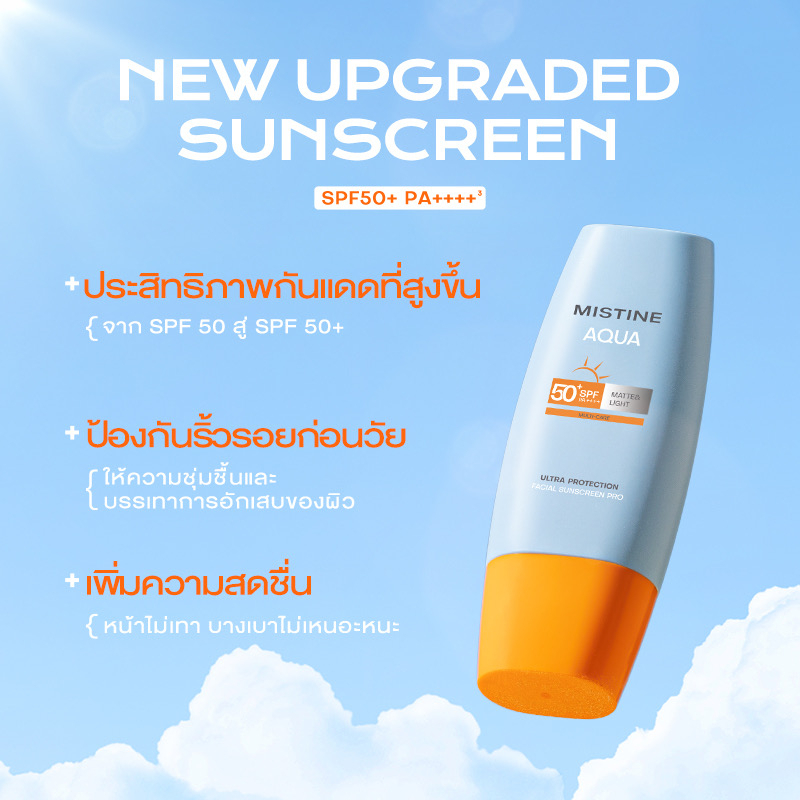 แท้100% รุ่นใหม่ล่าสุด มิสทิน ครีมกันแดด ใบหน้า เนื้อแมท Mistine Aqua Base Sun UV SPF 50 PA ...