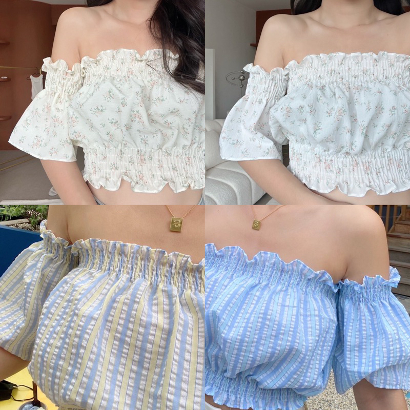 coco crop เสื้อครอปปาดไหล่ ทรงสวย มีหลายแบบให้เลือก | Shopee Thailand